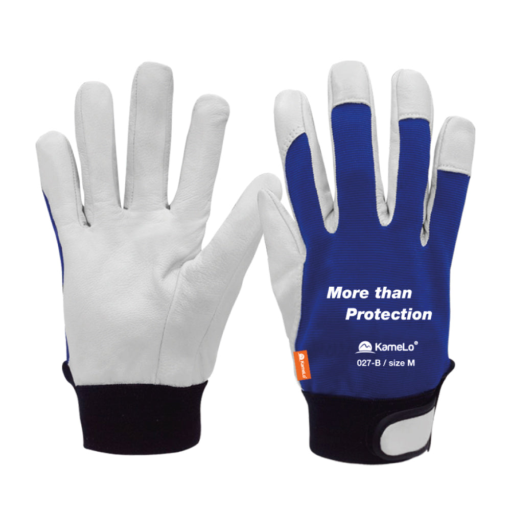 KameLo Goatskin Leather Velcro Strap Safety Work Gloves | 027-B
